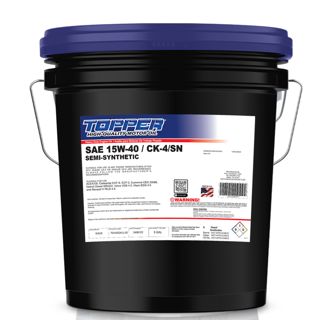TOPPER® ACEITE PARA MOTOR TRABAJO PESADO SEMI SINTETICO SAE 15W-40 CK-4/SN (UL) – Sunshine